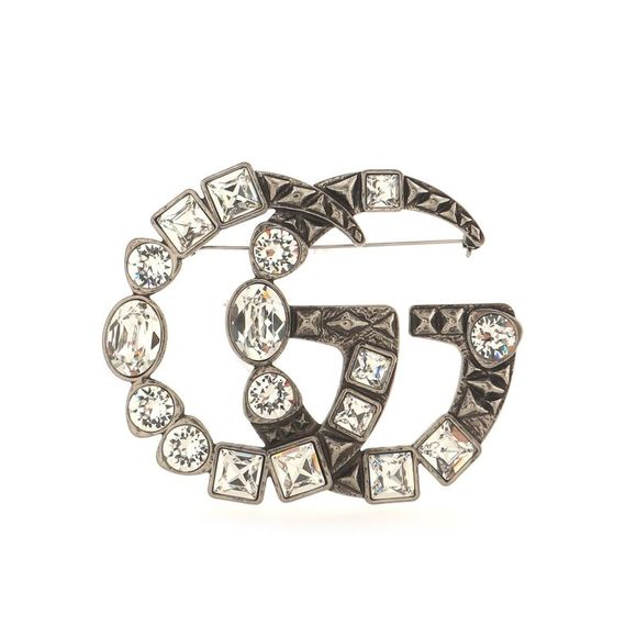 Gucci | Jewelry | Gucci Gg Brooch Metal With Crystals Silver | Poshmark